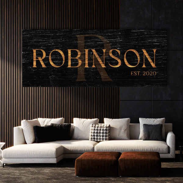 Family Name Monogram Black Wood Canvas Wall Art Print Decor Artwork ...