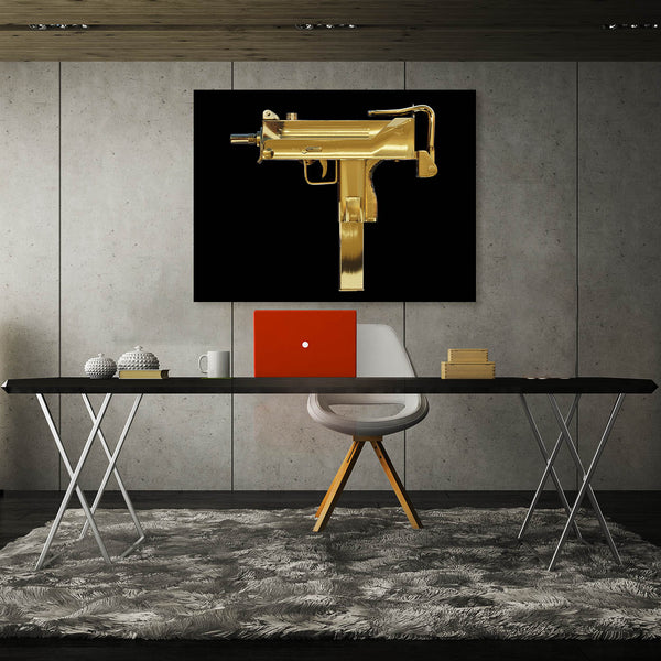 Uzi Canvas Wall Art Print Decor Artwork Picture Painting Poster Gold ...