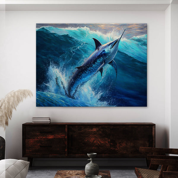 Fish Vivid Blue Ocean Marlin 5 Canvas Wall Art Print Decor Artwork ...