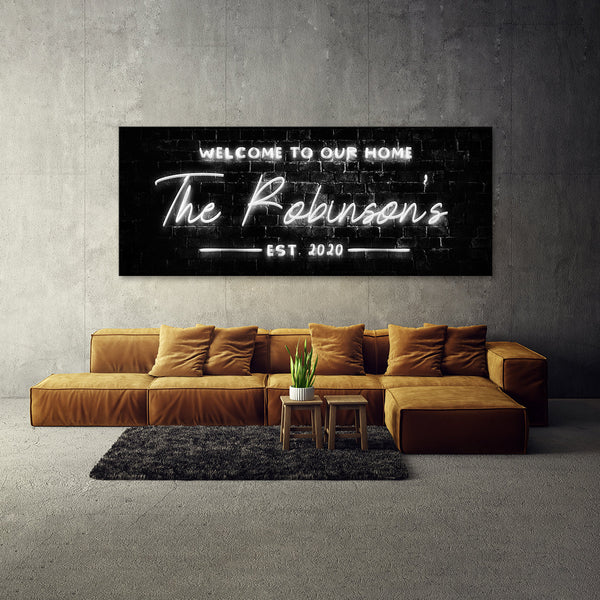 Welcome To Home Family Name Neon Canvas Wall Art Print Decor Artwork ...