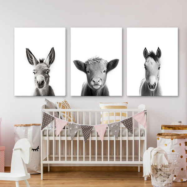Nursery Baby Donkey Highland Horse 2 Canvas Wall Art Print Decor ...